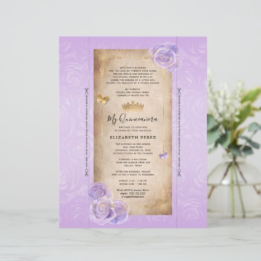 DIY Light Purple Gold Quince Scroll Invitations | Zazzle