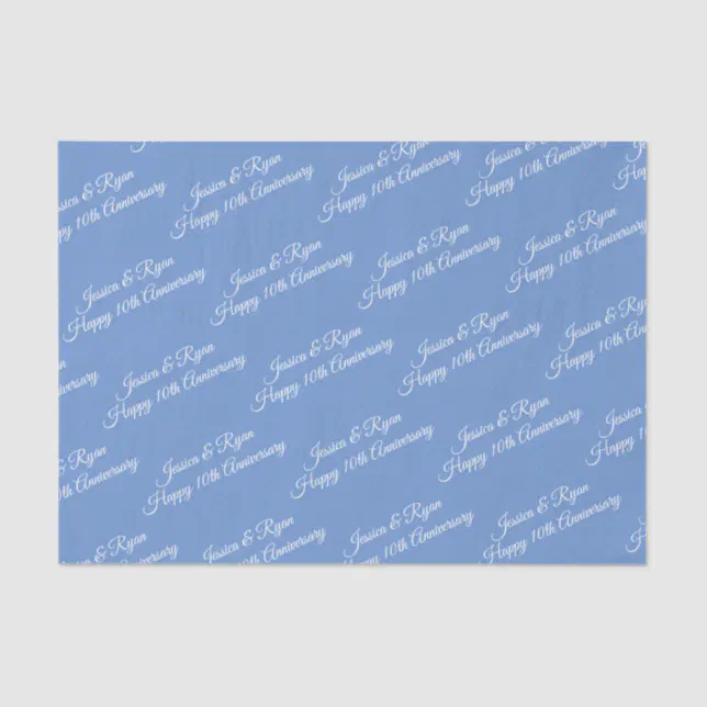 DIY Names, Anniversary Year, White Script, Blue Tissue Paper | Zazzle