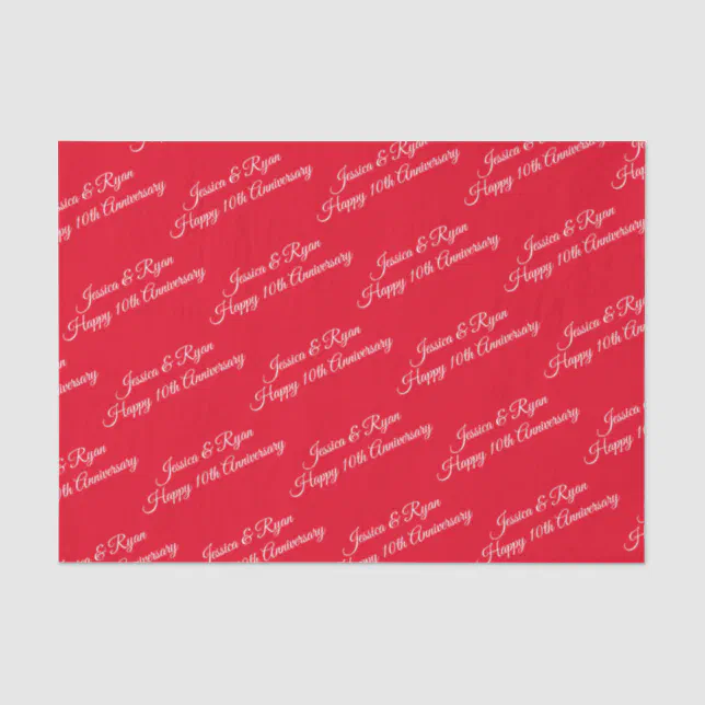 DIY Names, Anniversary Year, White Script, Red Tissue Paper | Zazzle