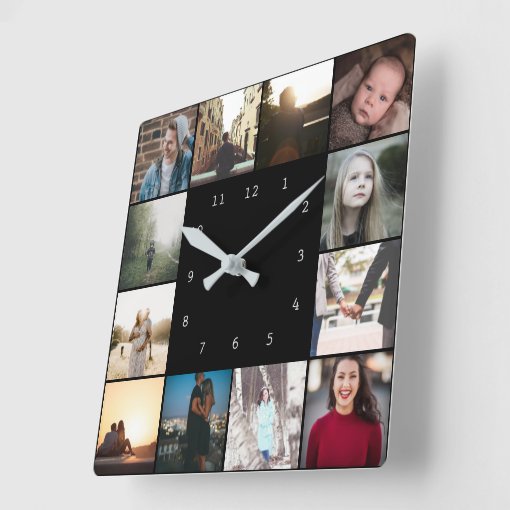 DIY Personalized 12 Photo Collage Template Square Wall Clock | Zazzle