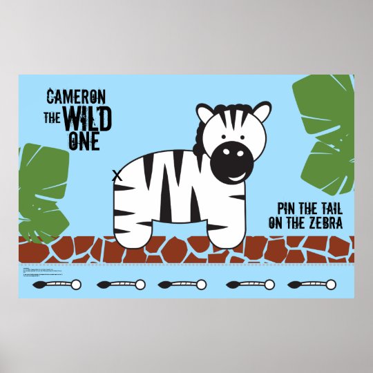DIY Pin the tail on the Zebra Safari Birthday Game Poster | Zazzle.com