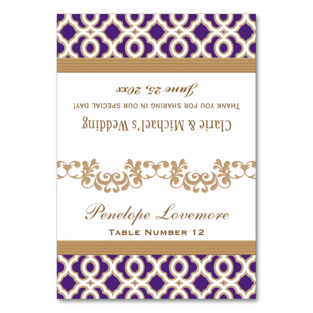 DIY Purple Gold Moroccan Fold-Over Place Cards | Zazzle