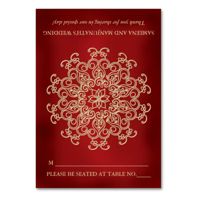 DIY Red Gold Indian Tent Style Seating Place Table Number | Zazzle