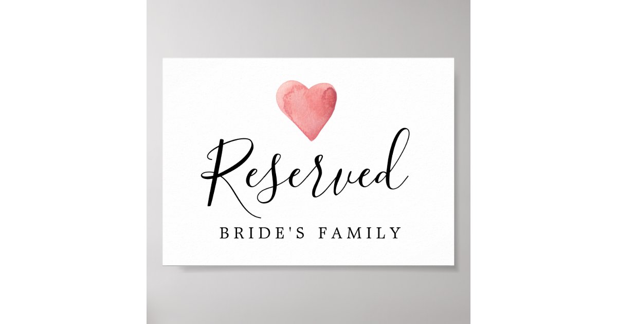 DIY Red Watercolor Heart Wedding Reserved Sign | Zazzle