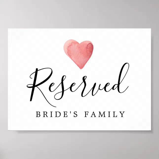 DIY Red Watercolor Heart Wedding Reserved Sign | Zazzle
