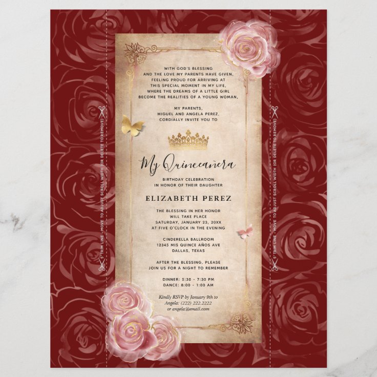 DIY Rose Gold Quinceanera Scroll Invitations | Zazzle