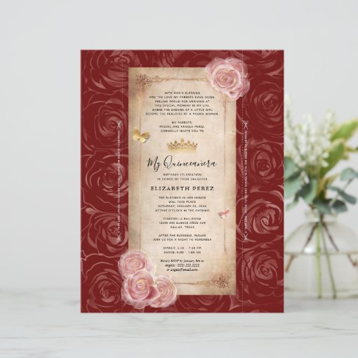 DIY Rose Gold Quinceanera Scroll Invitations | Zazzle