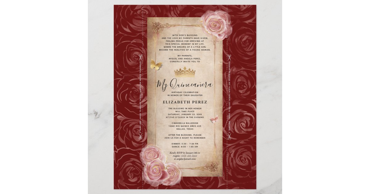 DIY Rose Gold Quinceanera Scroll Invitations | Zazzle