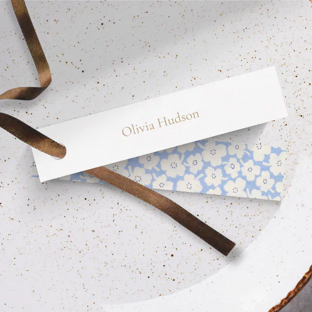 DIY Wedding Floral Dusty Blue & White Place Name Note Card | Zazzle