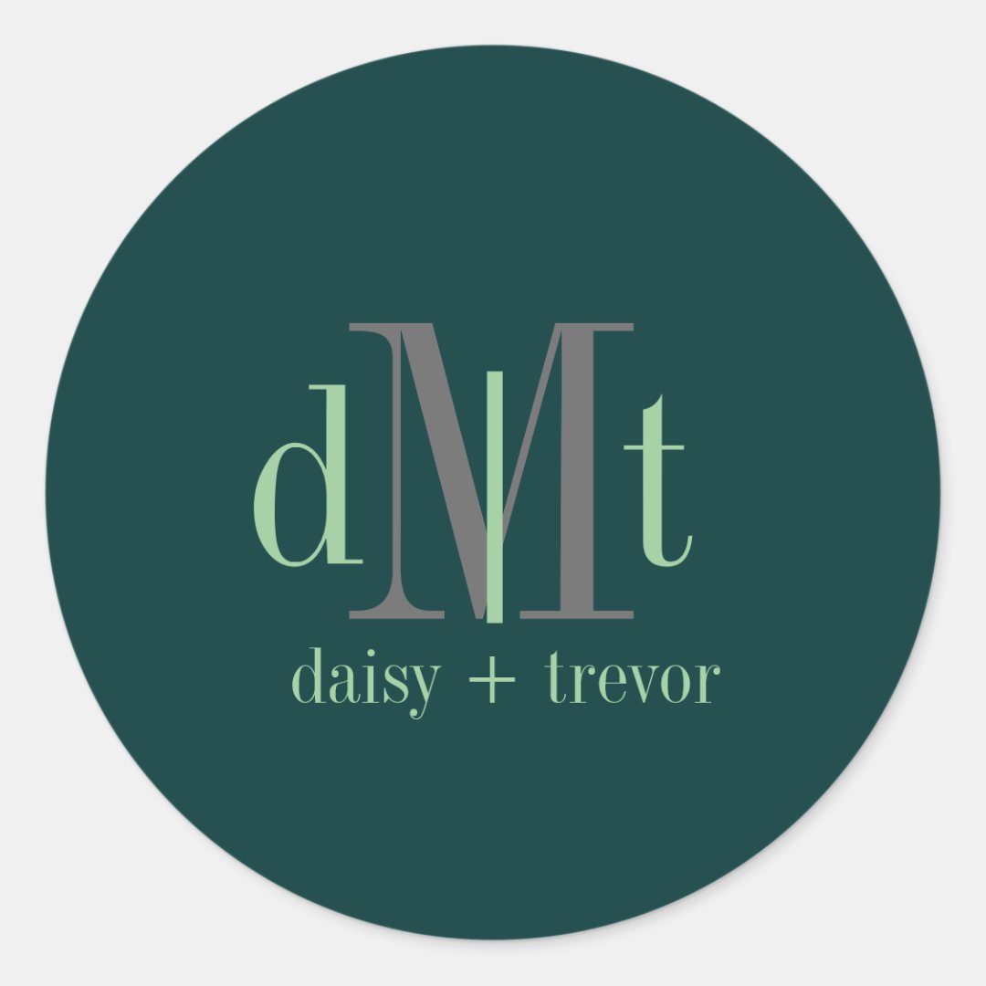 DIYcolors Hunter Green+Graphite+Mint Monogram Classic Round Sticker ...