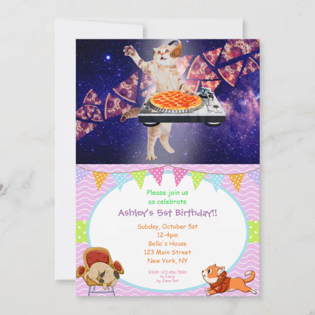 DJ Cat Turntable Mixer Invitation | Zazzle