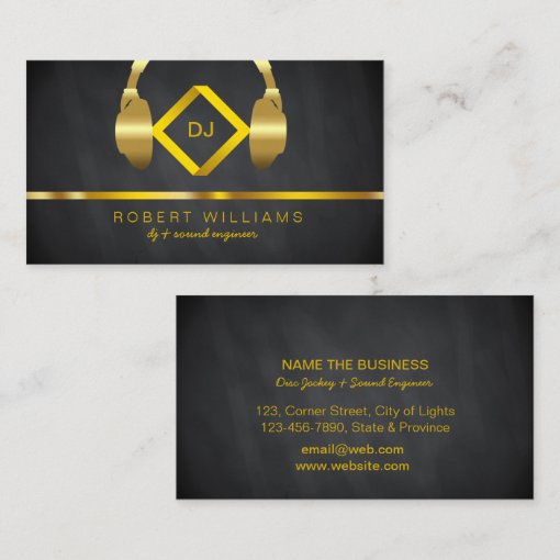 DJ Deejay Professional Headphone Gold Faux Music Business Card | Zazzle
