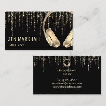 DJ faux gold foil dots rain music headphones Business Card | Zazzle