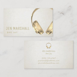 DJ faux gold foil headphones on ivory background Business Card | Zazzle