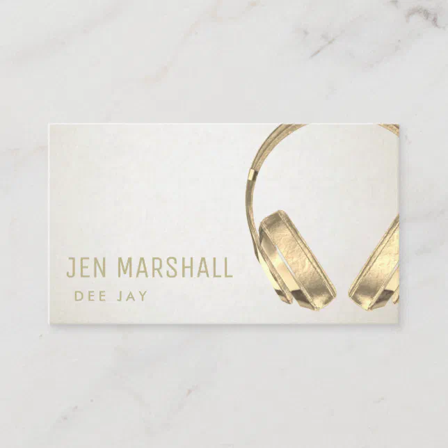 DJ faux gold foil headphones on ivory background Business Card | Zazzle