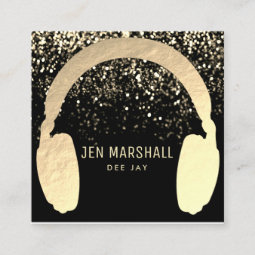 DJ faux gold foil headphones Square Business Card | Zazzle