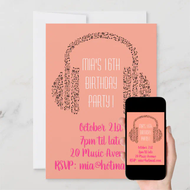 DJ funky cool music teenage girl birthday party Invitation | Zazzle