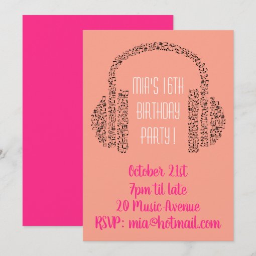 DJ funky cool music teenage girl birthday party Invitation | Zazzle