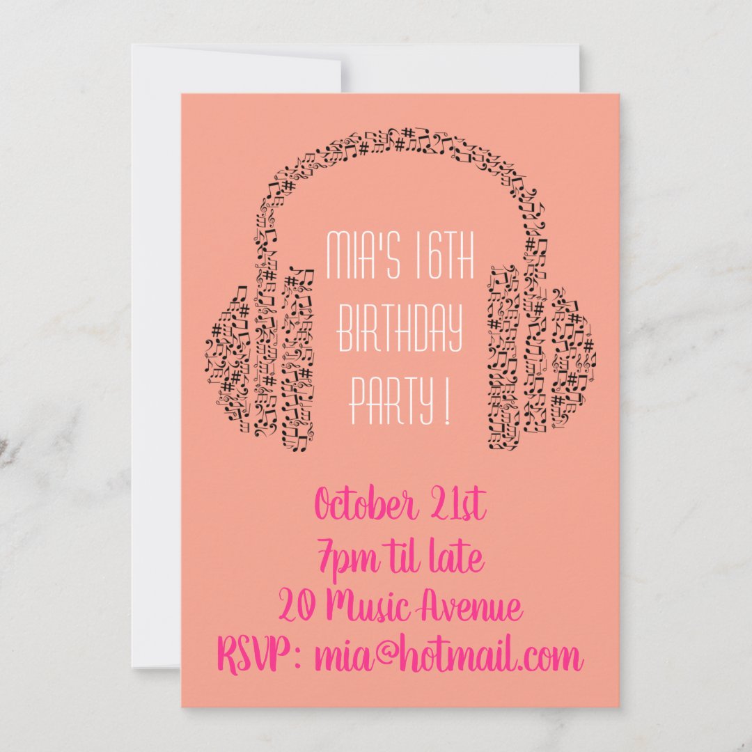 DJ funky cool music teenage girl birthday party Invitation | Zazzle