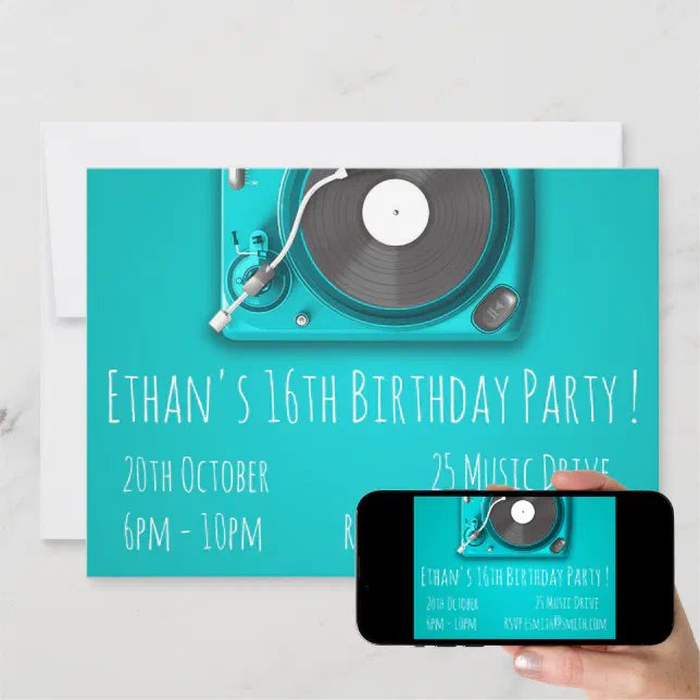 DJ funky cool retro teenage boys birthday party Invitation | Zazzle