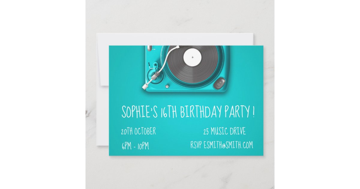 DJ funky cool retro teenage girl birthday party Invitation | Zazzle
