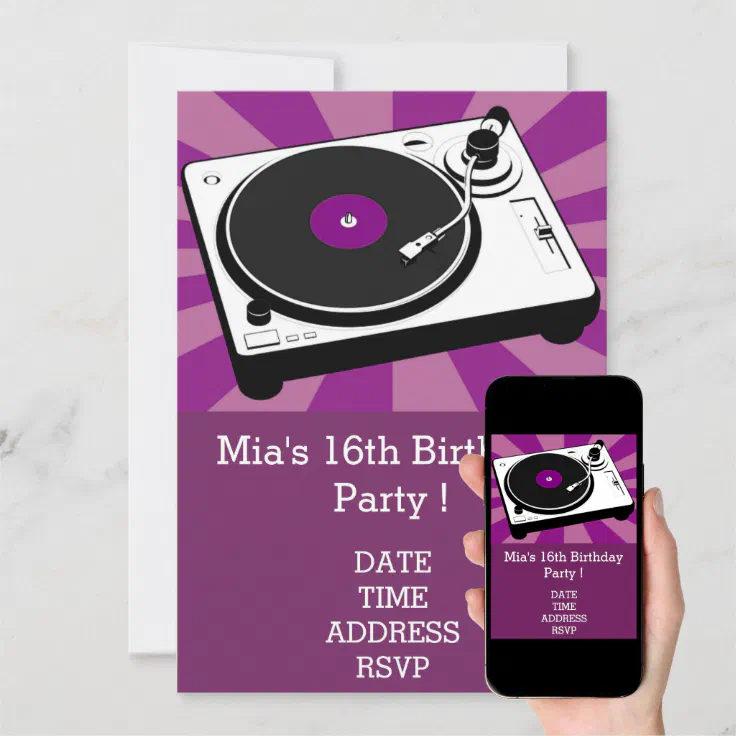 DJ funky cool retro teenage girls birthday party Invitation | Zazzle
