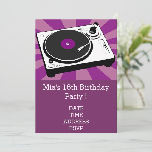 DJ funky cool retro teenage girls birthday party Invitation | Zazzle