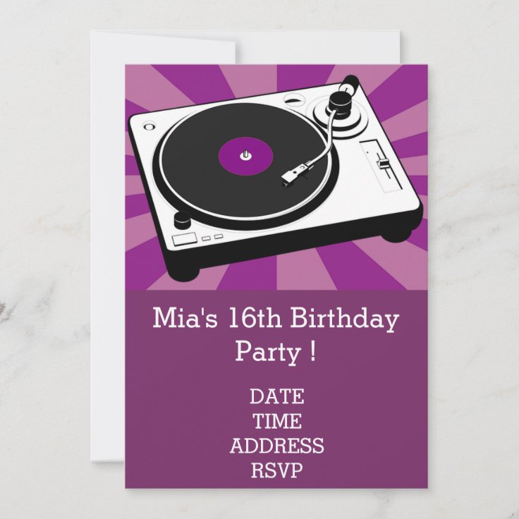 DJ funky cool retro teenage girls birthday party Invitation | Zazzle