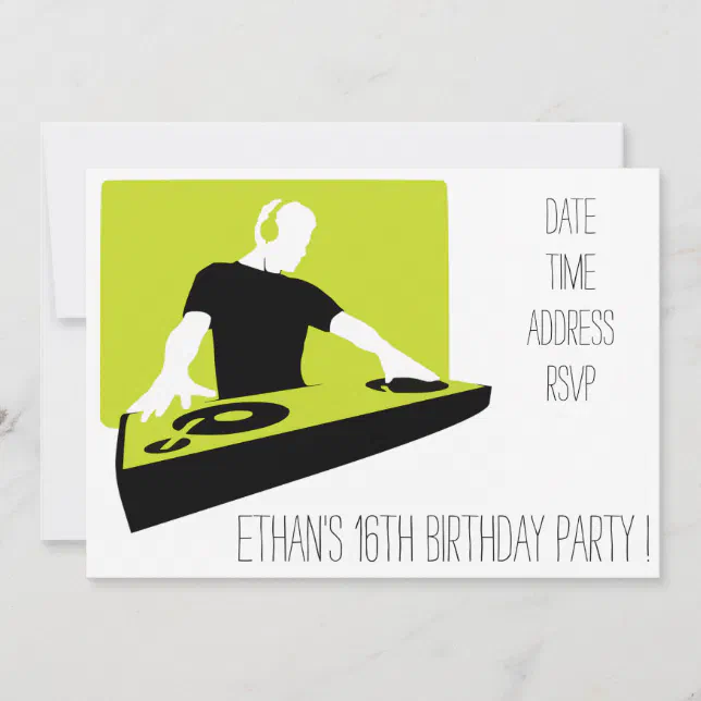 DJ funky cool teenage boys birthday party Invitation | Zazzle