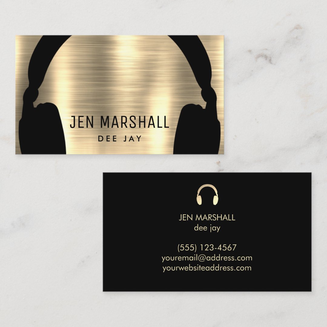 DJ headphones on faux gold foil effect Business Card | Zazzle