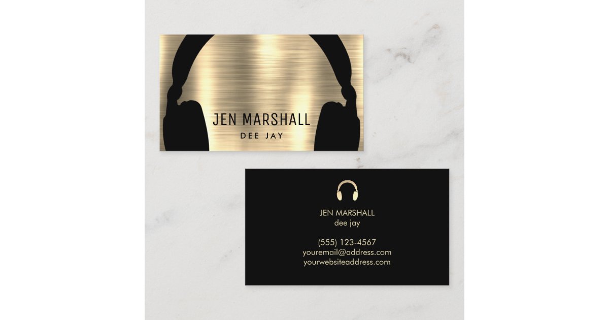 DJ headphones on faux gold foil effect Business Card | Zazzle
