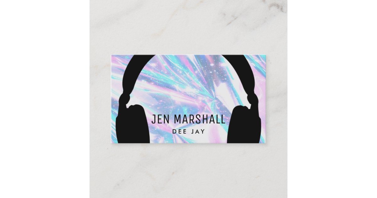 DJ headphones on faux holographic Business Card | Zazzle