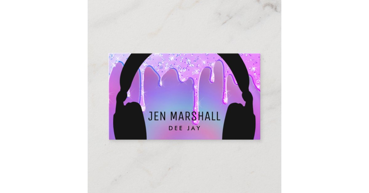 DJ headphones on glitter drips Business Card | Zazzle