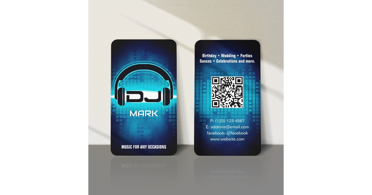DJ Modern Blue Business Card with QR code | Zazzle