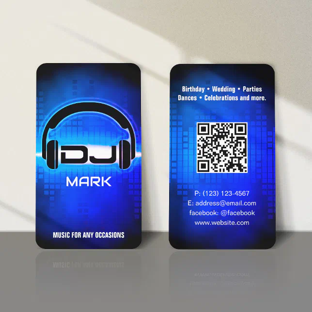 DJ Modern Royal Blue Business Card with QR code | Zazzle