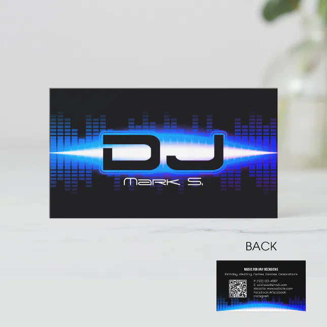 DJ Modern Royal Blue Business Card with QR code | Zazzle