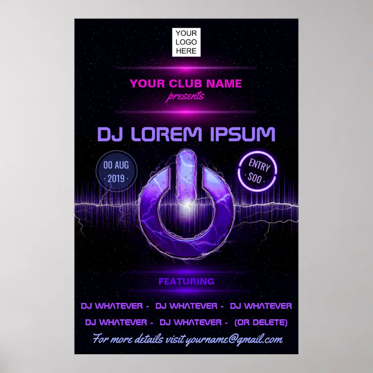 DJ Music and Dance Gig add photo and logo invite Poster | Zazzle