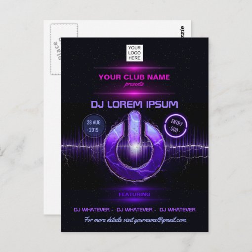 DJ Music and Dance Gig Postcard | Zazzle