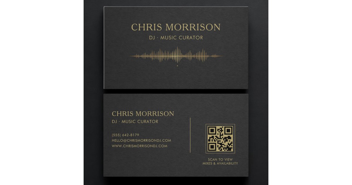 DJ Music Black Gold QR Code Professional Business Card | Zazzle