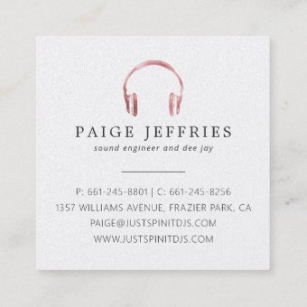 DJ Rose Gold Headphones Logo Black Square Business Card | Zazzle