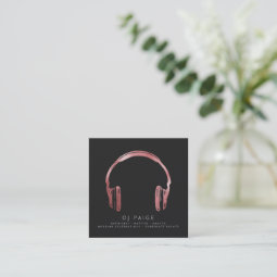 DJ Rose Gold Headphones Logo Black Square Business Card | Zazzle