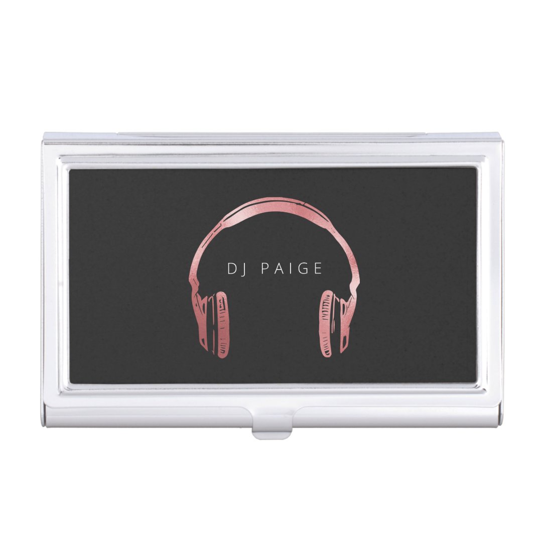 DJ Rose Gold Headphones Logo Personalized Business Card Case | Zazzle