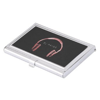DJ Rose Gold Headphones Logo Personalized Business Card Case | Zazzle