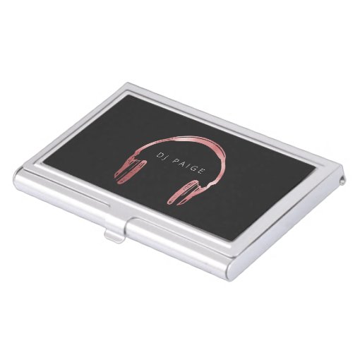 DJ Rose Gold Headphones Logo Personalized Business Card Case | Zazzle
