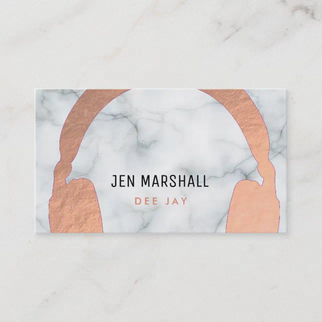 DJ rose gold headphones on marble Business Card | Zazzle