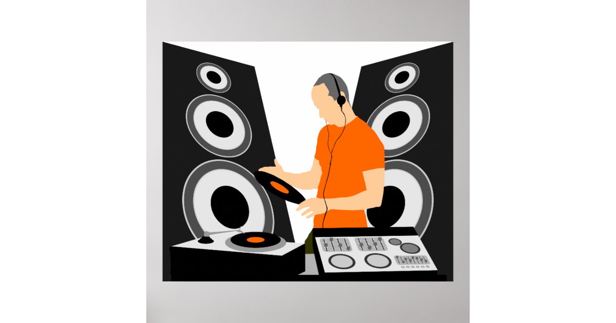 DJ Spinning Vinyl At Decks Poster | Zazzle