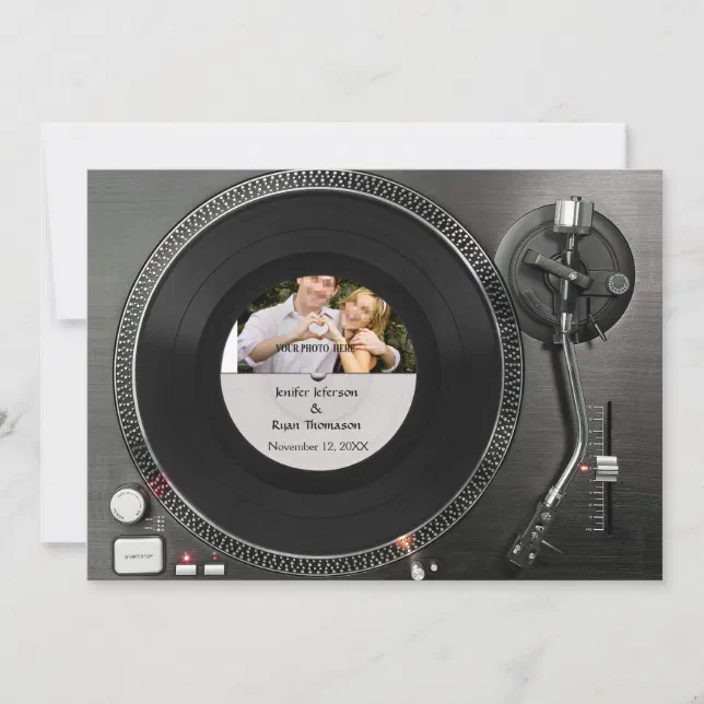 DJ turntable photo wedding Invitation | Zazzle