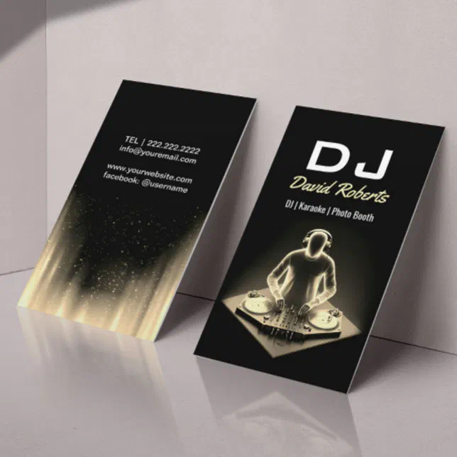 DJs Karaoke Modern Black Gold Music Event Business Card | Zazzle