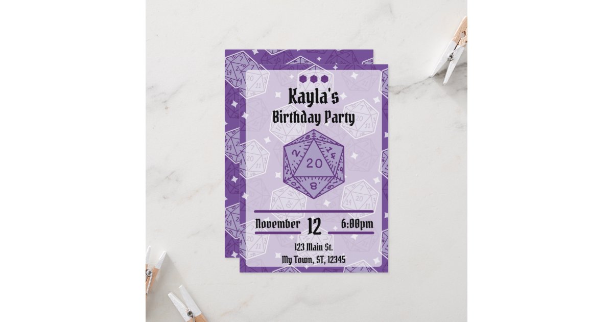 DnD Birthday Party DnD D20 Dice Invitation | Zazzle