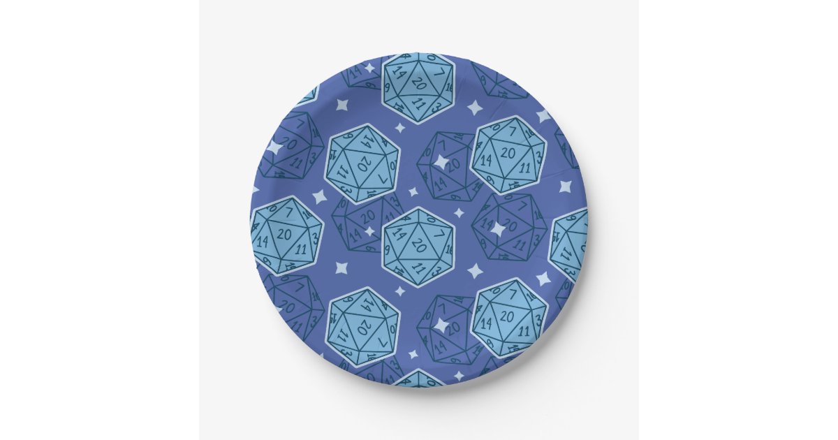 DnD Party Dungeons & Dragons D20 Blue Paper Plates | Zazzle